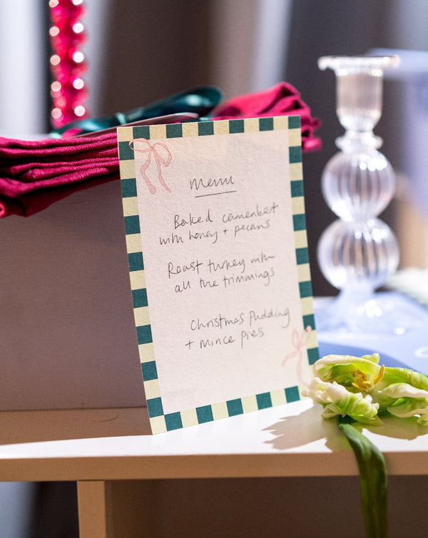 Checkerboard Bow Dinner Party Menu Cards - Studio Dine